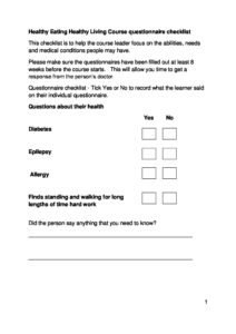 Appendix B Healthy Eating Healthy Living Course questionnaire checklist ...